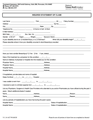 Fillable Online INSURED STATEMENT OF CLAIM - Trustmark Voluntary ...