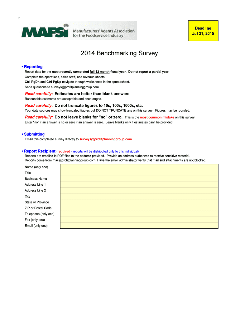 Fillable Online 2014 Benchmarking Survey - Profit Planning Group Fax Email Print - pdfFiller