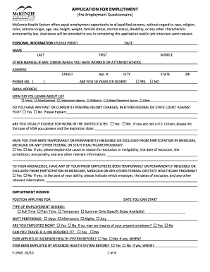 Fillable Online mckenziehealth mckenzie application Fax Email Print ...