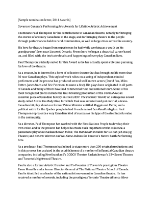 Fillable Online Sample nomination letter, 2011 Awards Fax Email Print ...