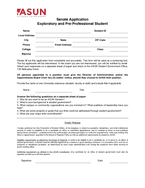 Fillable Online Senate Application Exploratory and Pre-Profesional ...