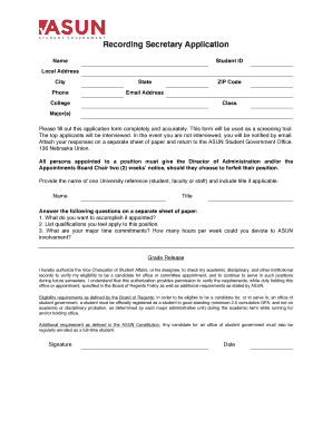 Fillable Online Recording Secretary Application - ASUN Fax Email Print ...