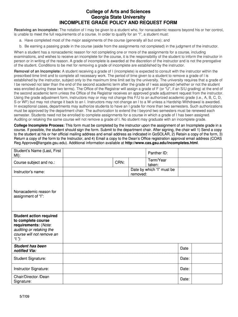 Fillable Online sociology gsu Georgia State University Notification of incomplete I Fax Email ...