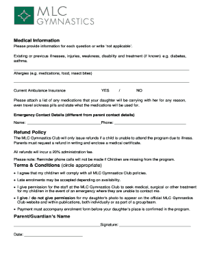 Fillable Online gym mlc vic edu Medical Information ...