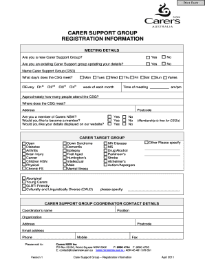 Fillable Online carersnsw org CARER SUPPORT GROUP REGISTRATION ...