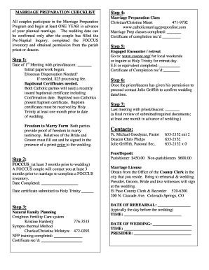 Fillable Online holytrinitycos MARRIAGE PREPARATION CHECKLIST ...