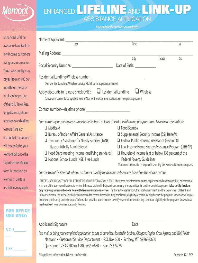 Fillable Online ENHANCED LIFELINE LINK-UP - Nemont Fax Email Print ...