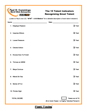 Fillable Online The 10 Talent Indicators Recognizing Great Talent Fax ...