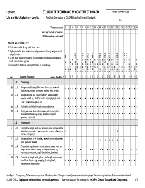 Fillable Online casas Form 82L STUDENT PERFORMANCE BY CONTENT STANDARD ...