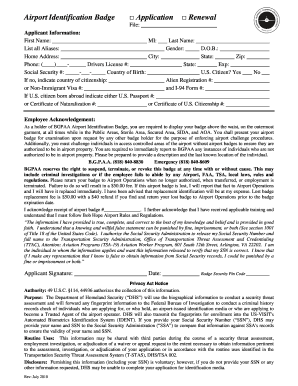 Fillable Online AirportIdentification Badge bApplication Renewalb ...
