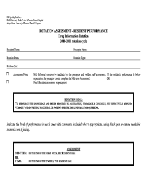Fillable Online hivclinic ROTATION ASSESSMENT - RESIDENT PERFORMANCE ...