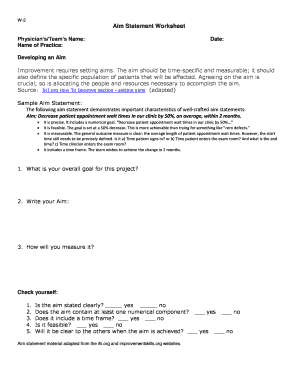 Fillable Online improvementskills W-2 Aim bStatementb Worksheet ...