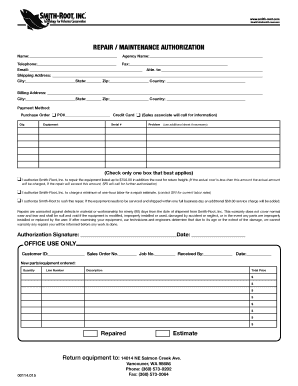 Fillable Online REPAIR MAINTENANCE AUTHORIZATION - bSmithb-bRootb Fax ...