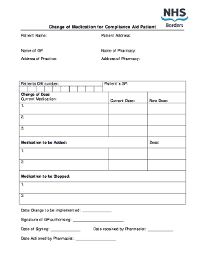 Fillable Online nhsborders scot nhs Change of medication comp aid ...