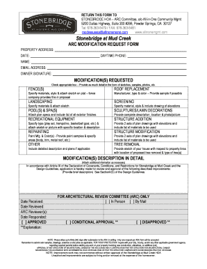 Fillable Online Stonebridge at Mud Creek ARC MODIFICATION REQUEST FORM ...