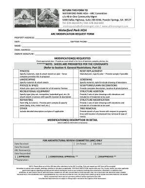 Fillable Online ARC MODIFICATION REQUEST FORM MODIFICATIONS REQUESTED ...
