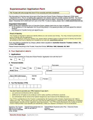 Fillable Online Superannuation Application Form - bexecchoicebbcombau ...