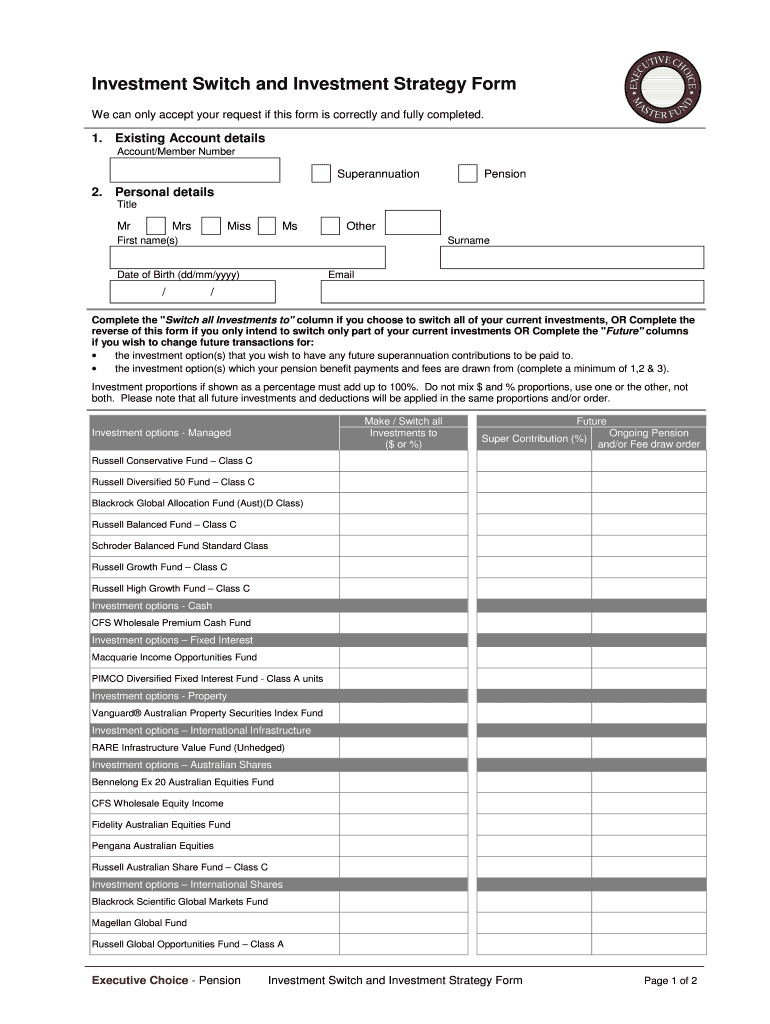 Fillable Online Investment Switch and Investment Strategy Form Fax ...