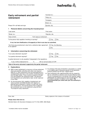 Fillable Online Early retirement and partial retirement - Helvetia ...