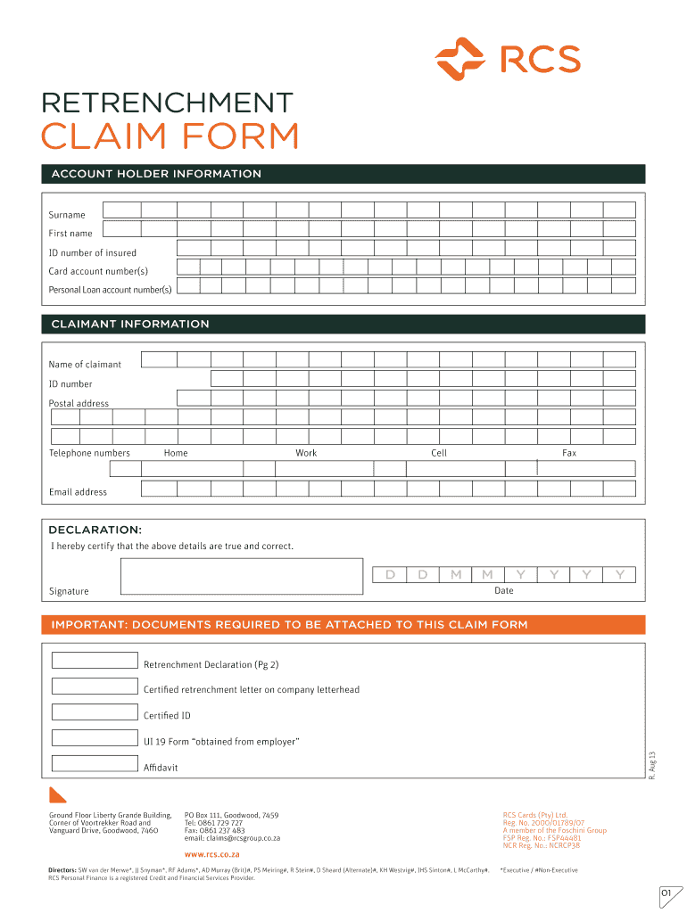 Fillable Online RETRENCHMENT CLAIM FORM - bRCSb Welcome Fax Email Print ...