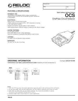 Fillable Online FEATURES SPECIFICATIONS INTENDED USE OCS SYSTEM ...
