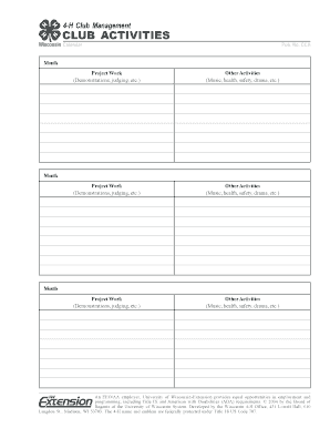 Fillable Online portage uwex 4-H Club Management CLUB ACTIVITIES ...