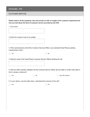 Fillable Online greatplaces org CUSTOMER SERVICE Call Audits - CAT ...
