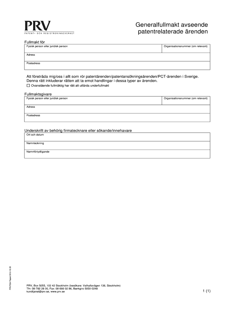 Fillable Online prv Fullmakt fr Fax Email Print - pdfFiller