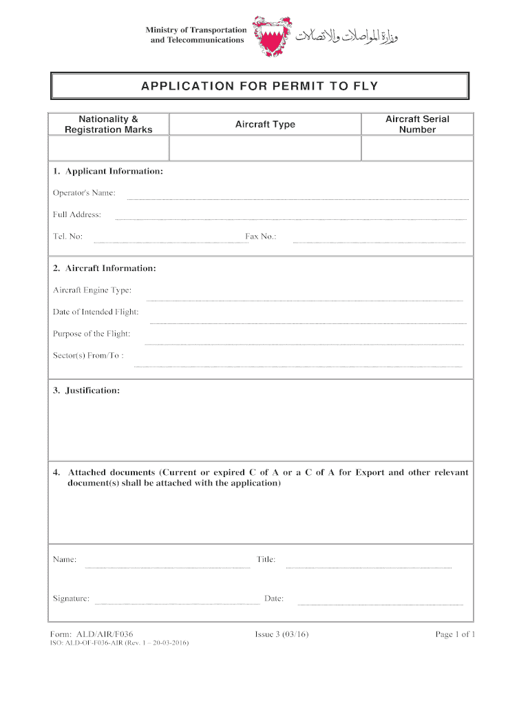 Fillable Online mtt gov APPLICATION FOR PERMIT TO FLY - mttgovbh Fax ...