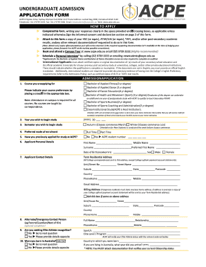 Fillable Online Undergraduate Admission Application Form VJan2012 ...