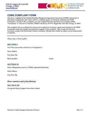Fillable Online cdms BCDMSb COMPLAINT FORM - cdms Fax Email Print ...