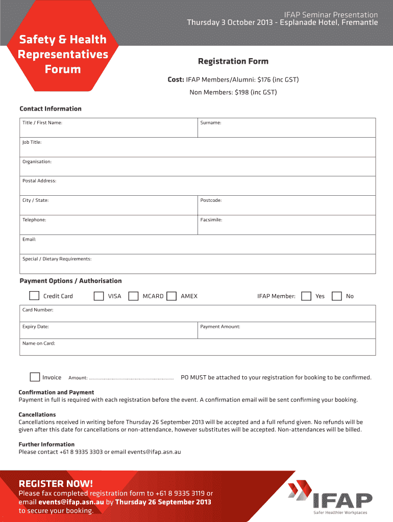 Fillable Online IFAP Seminar Presentation Safety and Health Fax Email ...