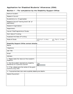 Fillable Online adshe org Applying for Disabled Students Allowance DSA Fax Email Print - pdfFiller
