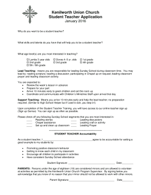 Fillable Online kuc Kenilworth Union Church Student Teacher Application ...