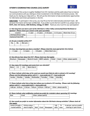Fillable Online CITIZENS COORDINATING COUNCIL CCC SURVEY Fax Email ...