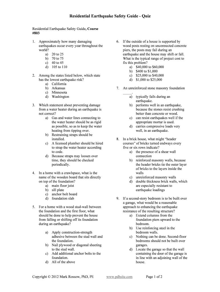 Fillable Online Residential Earthquake Safety Guide Quizdoc Fax Email ...
