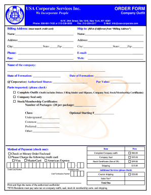 Fillable Online Company Outfit Order Form Fax Email Print - pdfFiller