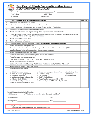 Fillable Online comaction PARENT ORIENTATION CHECKLIST - comaction Fax ...