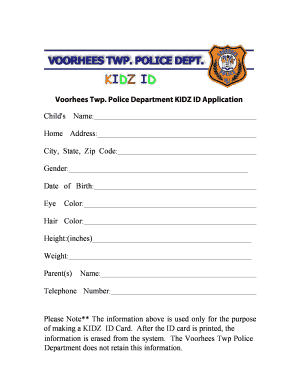 Fillable Online Voorhees Twp Police Department KIDZ ID Application Fax ...