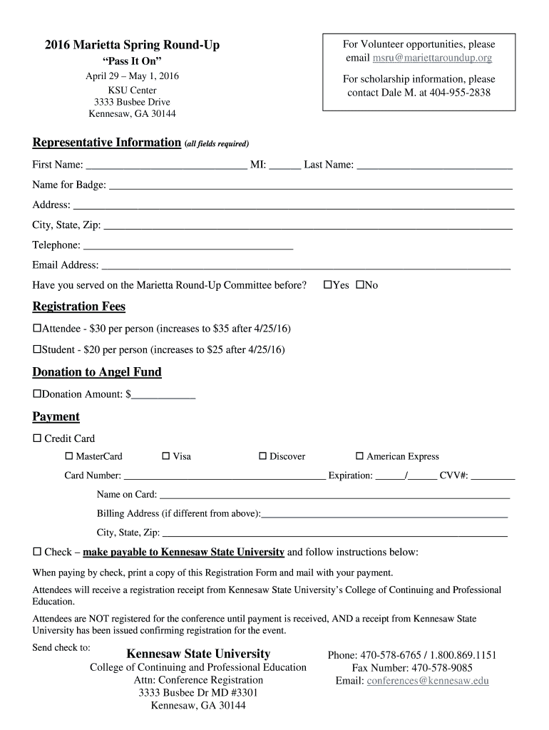 Fillable Online ccpe kennesaw 2016 Marietta Spring Round-Up For Volunteer opportunities Fax ...