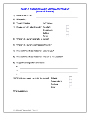 Fillable Online Sample Questionnaire Needs Assessment Fax Email Print ...