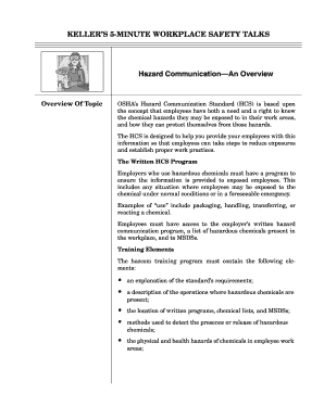 5 Minute Safety Topics - Fill Online, Printable, Fillable, Blank ...