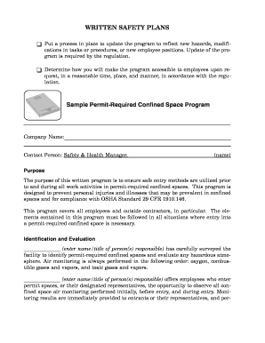 Fillable Online Sample Permit-Required Confined Space Program Fax Email ...
