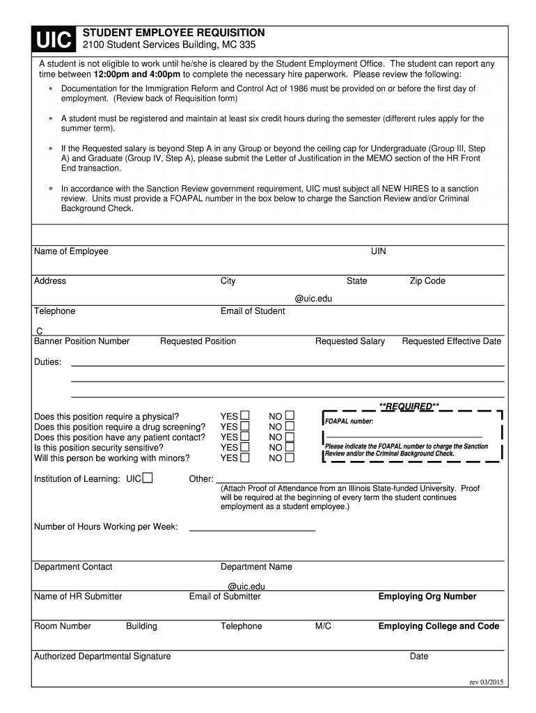 Fillable Online studentemployment uic The student can report any - studentemployment uic Fax ...