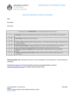 Fillable Online usanz org EXPRESSION OF INTEREST FORM SPECIAL ADVISORY ...