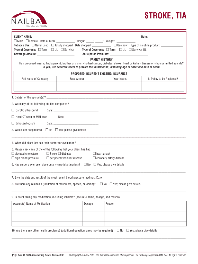 Fillable Online STROkE TIA - CPS Rohrer amp Associates Fax Email Print ...