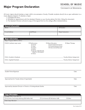 Fillable Online Major Program Declaration - University of Minnesota Fax ...