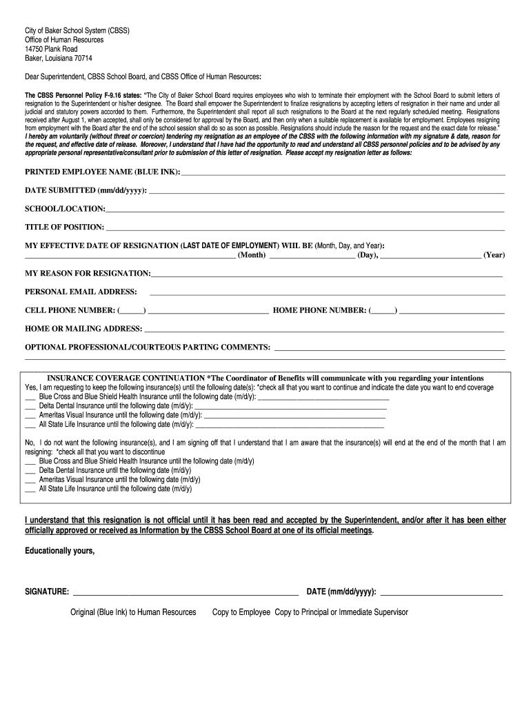 Fillable Online I understand that this resignation is not official ...