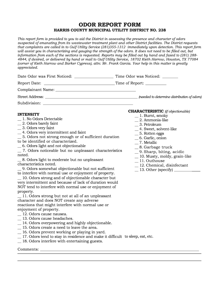 Fillable Online barkersridge ODOR REPORT FORM - barkersridge Fax Email ...