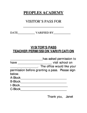 Fillable Online Visitors Pass and Varification Fax Email Print - pdfFiller
